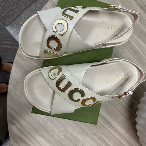 Gucci | Shoes | Gucci Logo Leather Sandals | Poshmark